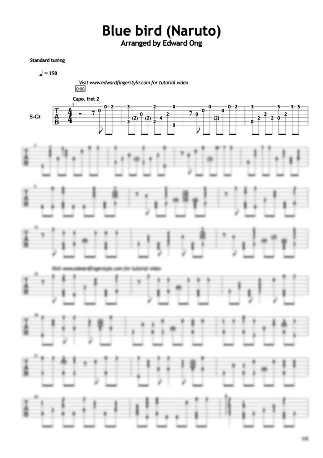 Ikimono-gakari - Blue bird (Naruto) by Edward Ong Sheet Music