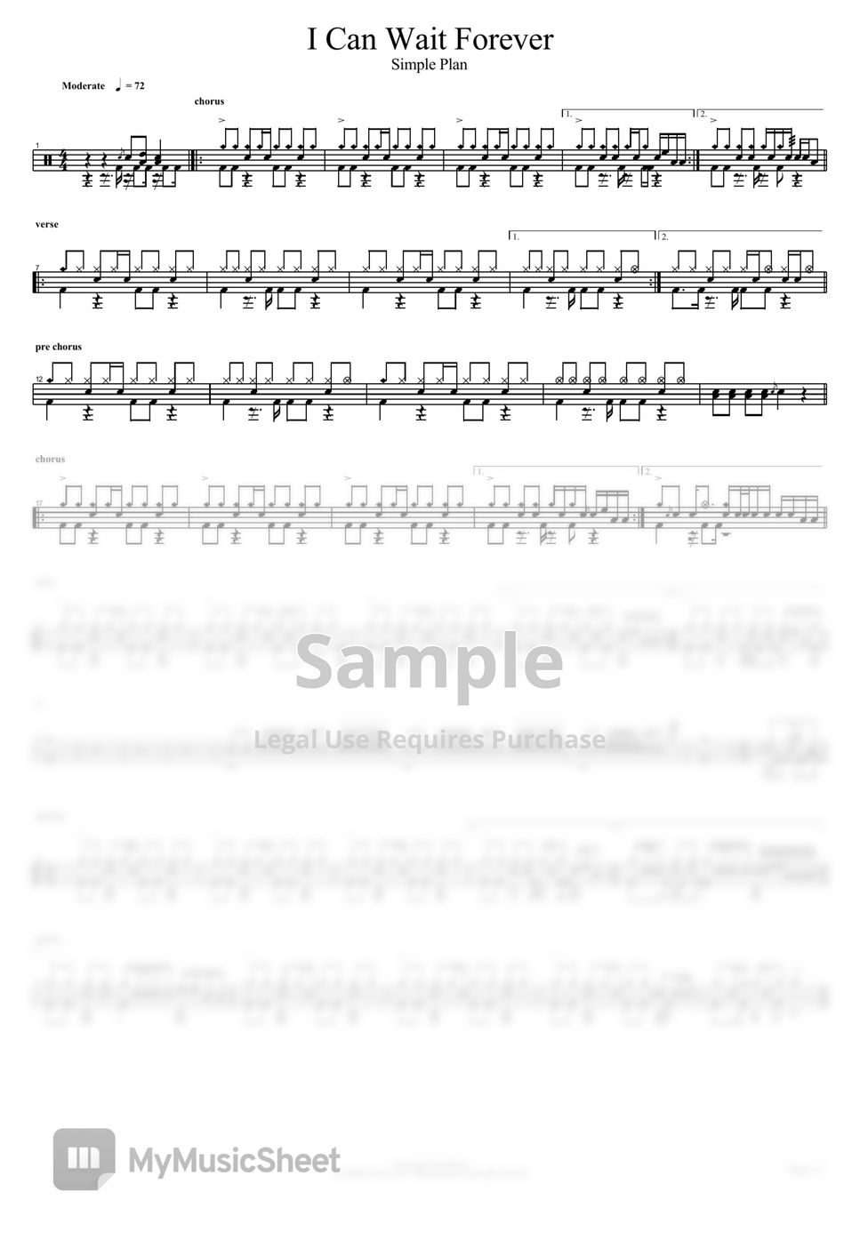 Simple Plan - I Can Wait Forever Sheet by DrumPoon