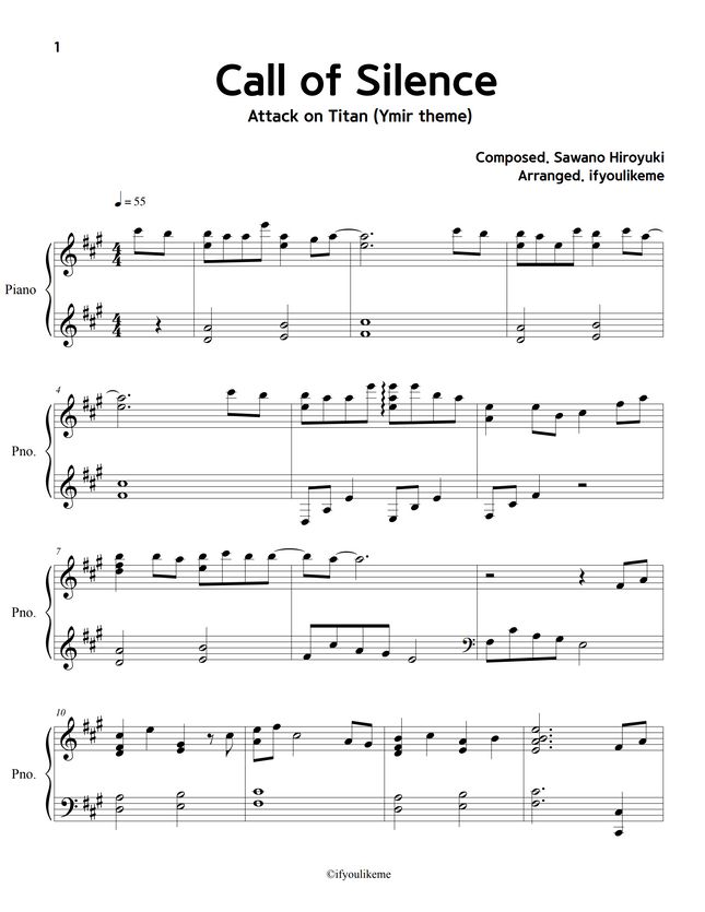 Attack on Titan (Ymir theme) - Call of Silence (cozy ver.) by ifyoulikeme Sheet