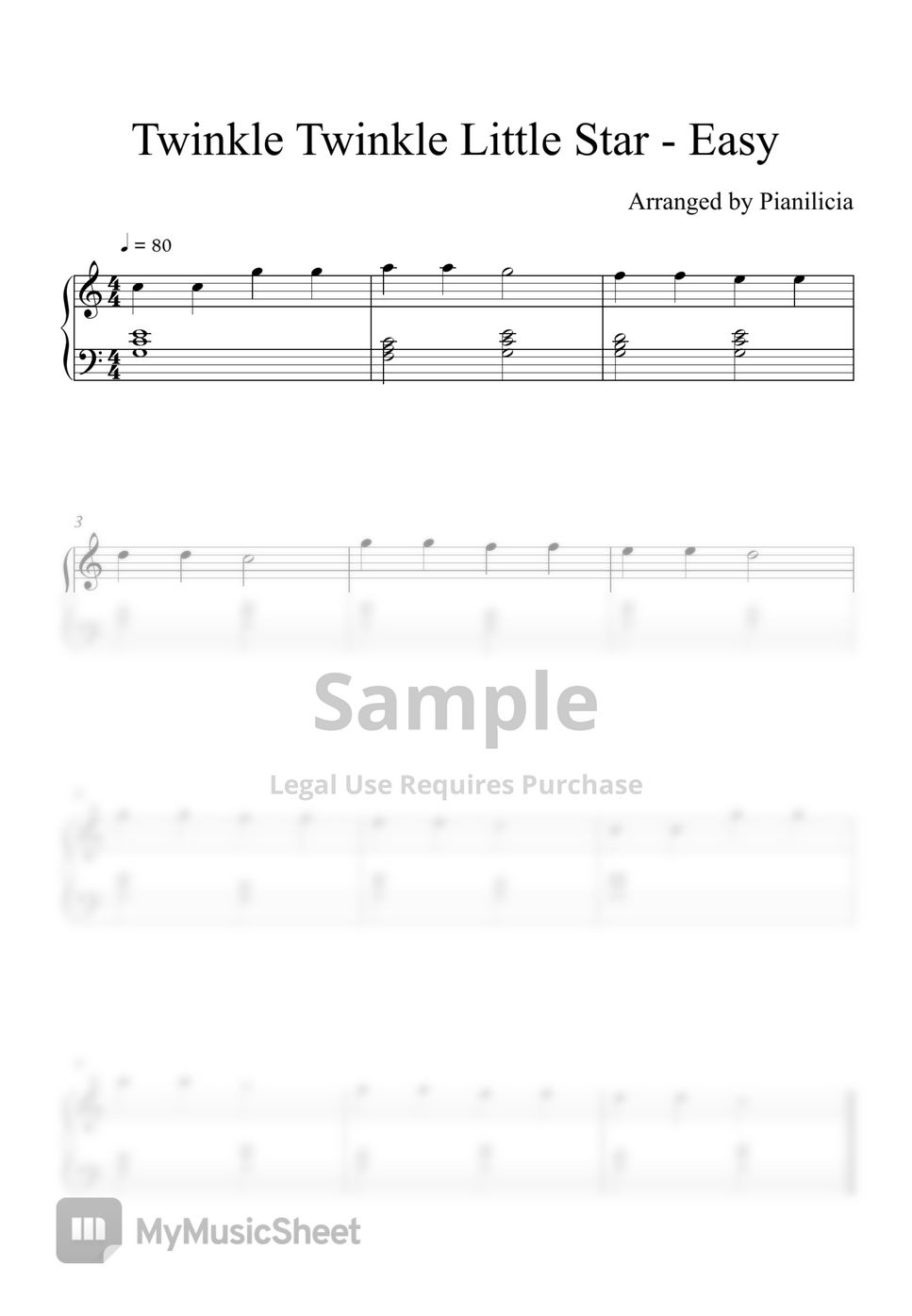 Nursery rhyme - Twinkle Twinkle Little Star (Easy) Notenblatt by Pianilicia