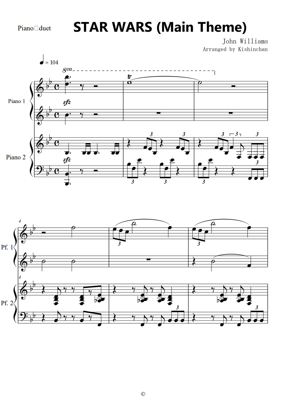 John Williams - STAR WARS(Main Theme) (Piano duet) by Kishinchan Spartito