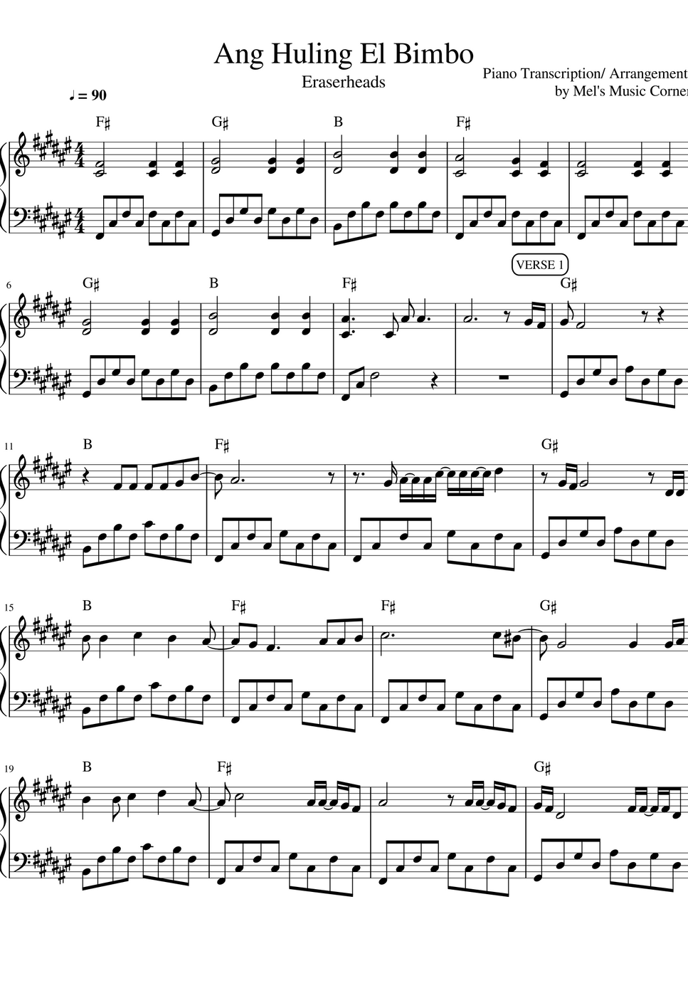 Eraserheads - Ang Huling El Bimbo (piano sheet music) Partitura by Mel's Music Corner