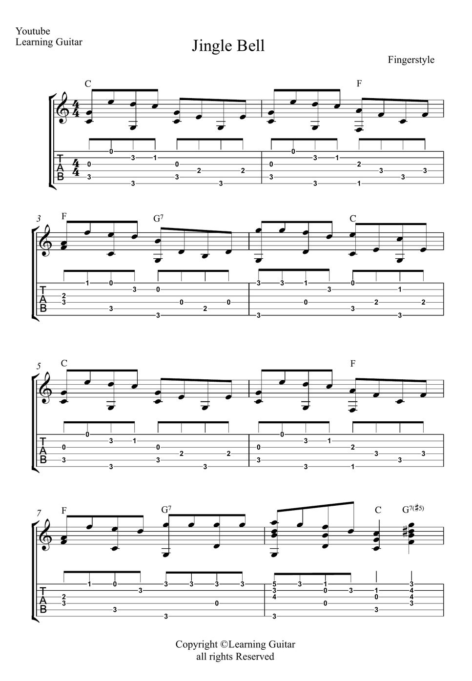 James Lord Pierpont - Jingle Bell (Guitar TAB) TAB by Learning Guitar