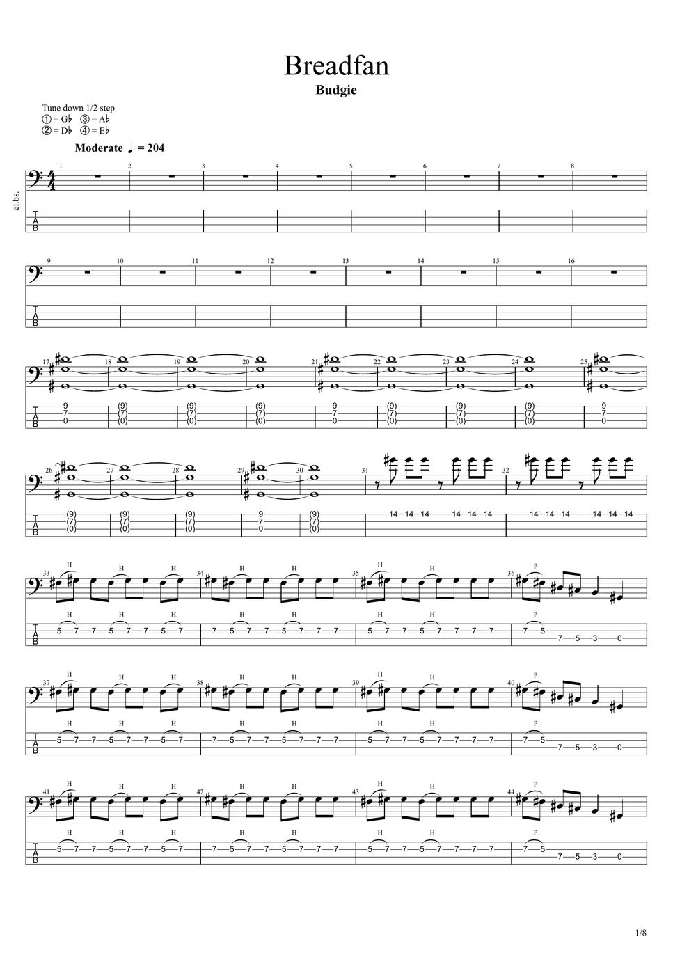 Budgie - Breadfan タブ by Paul Del Bello