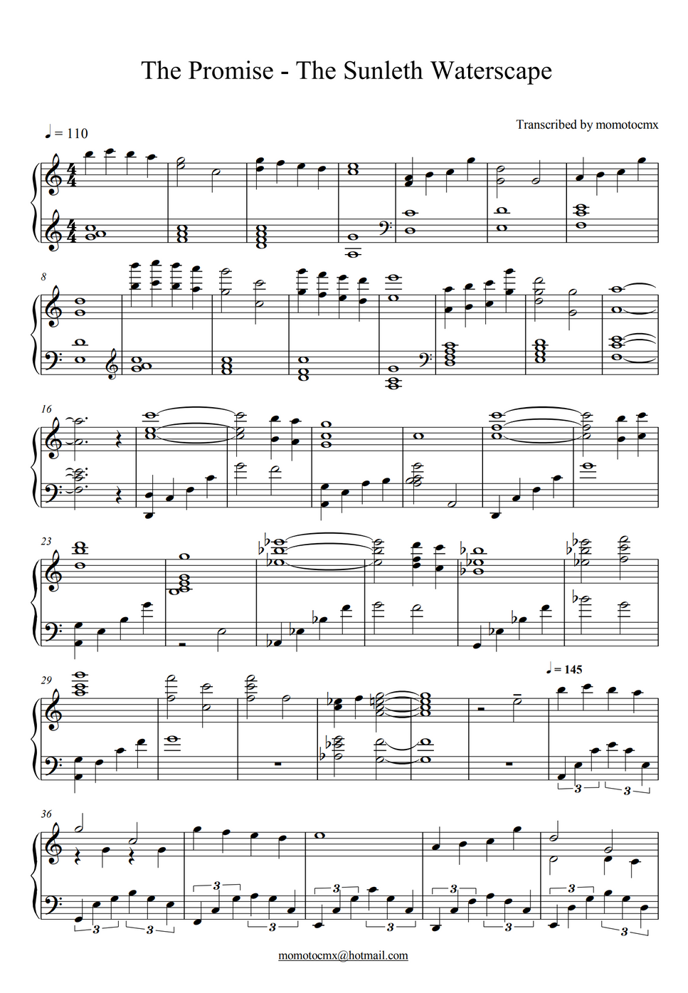 Final Fantasy XIII - The Promise "The Sunleth Waterscape" 曲谱