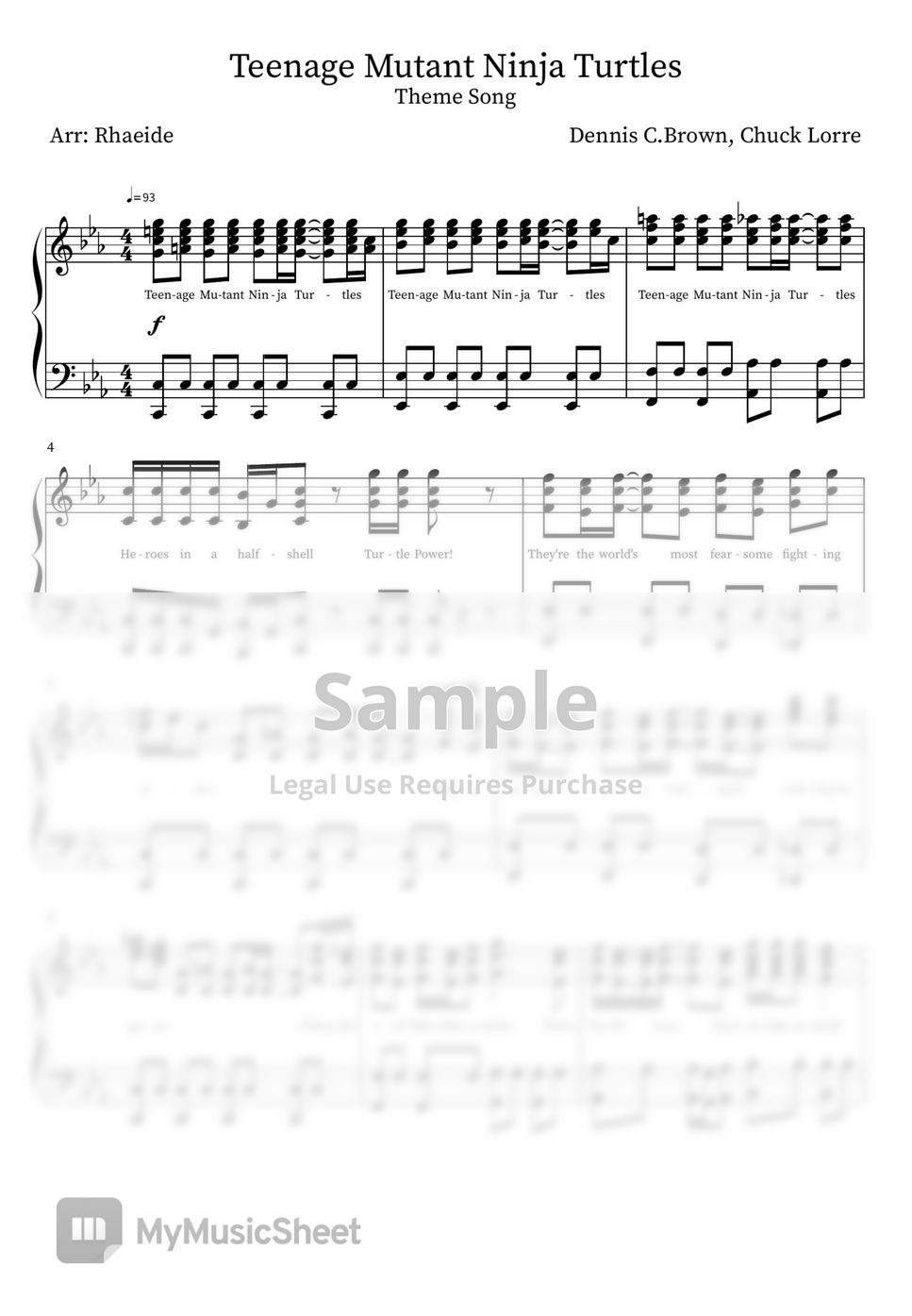 Teenage Mutant Ninja Turtles - Theme Song 樂譜 by Rhaeide