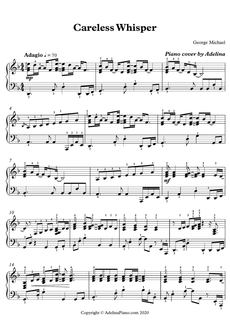 George Michael - Careless Whisper 曲谱 by Adelina Piano