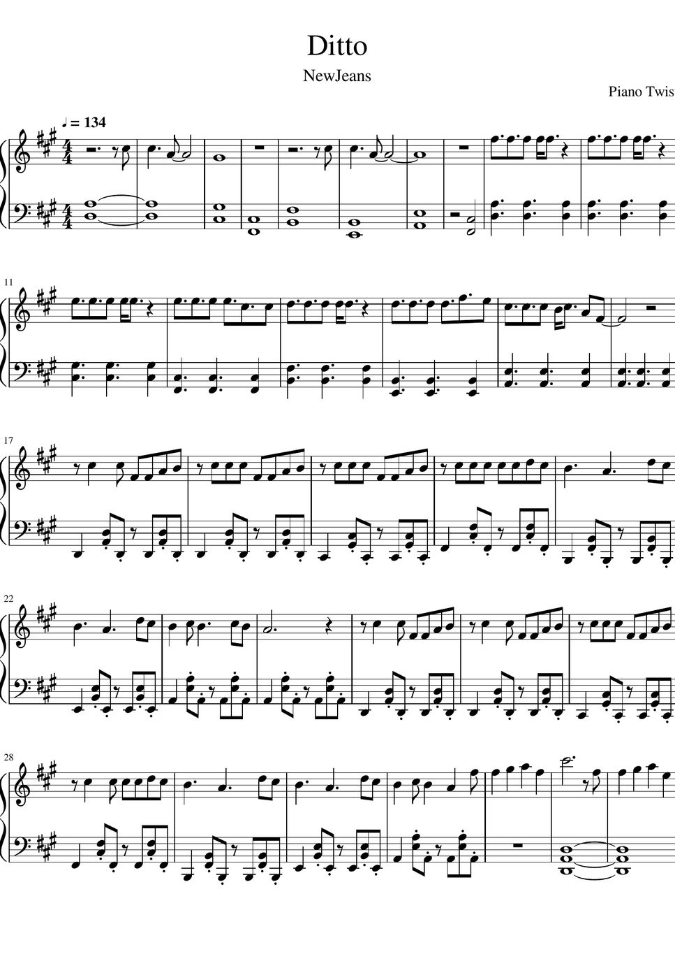 NewJeans - Ditto Notenblatt by Piano Twist