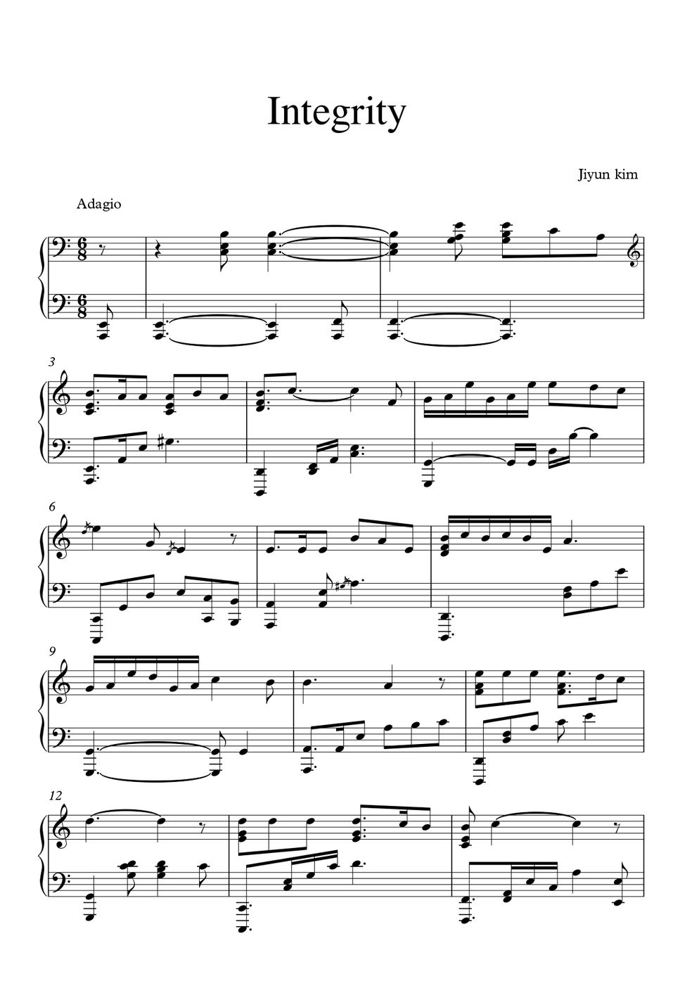 Jiyun Kim - Integrity (Classic/Newage) Sheet Music