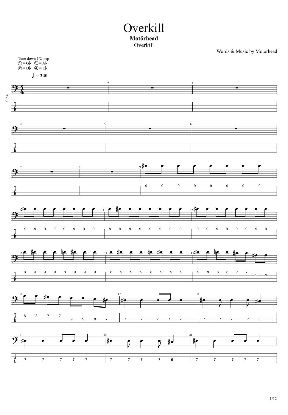 Motorhead - Overkill TAB by Paul Del Bello