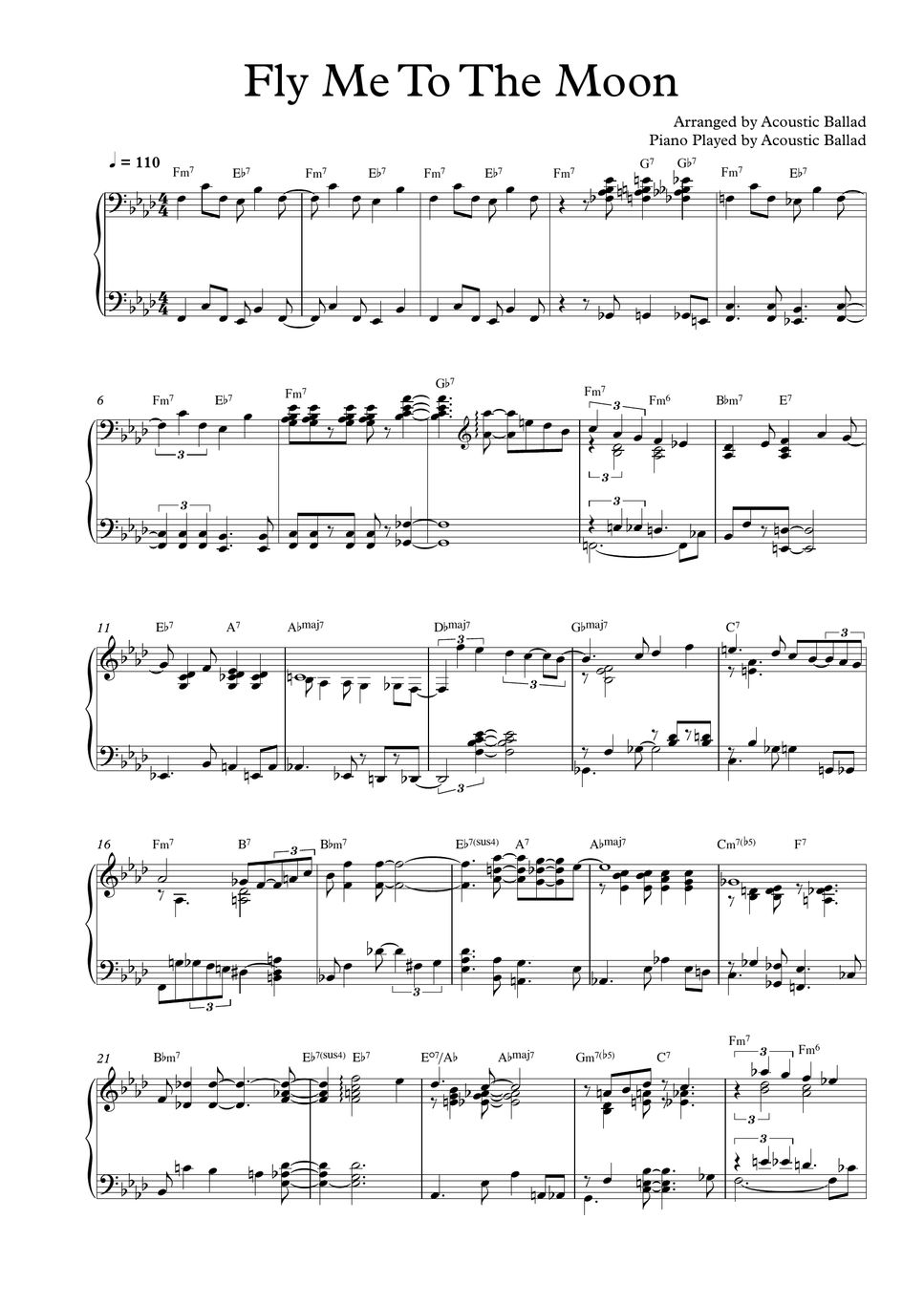 Bart Howard - Fly Me To The Moon (Solo Piano Ver.) Partitura by Acoustic Ballad