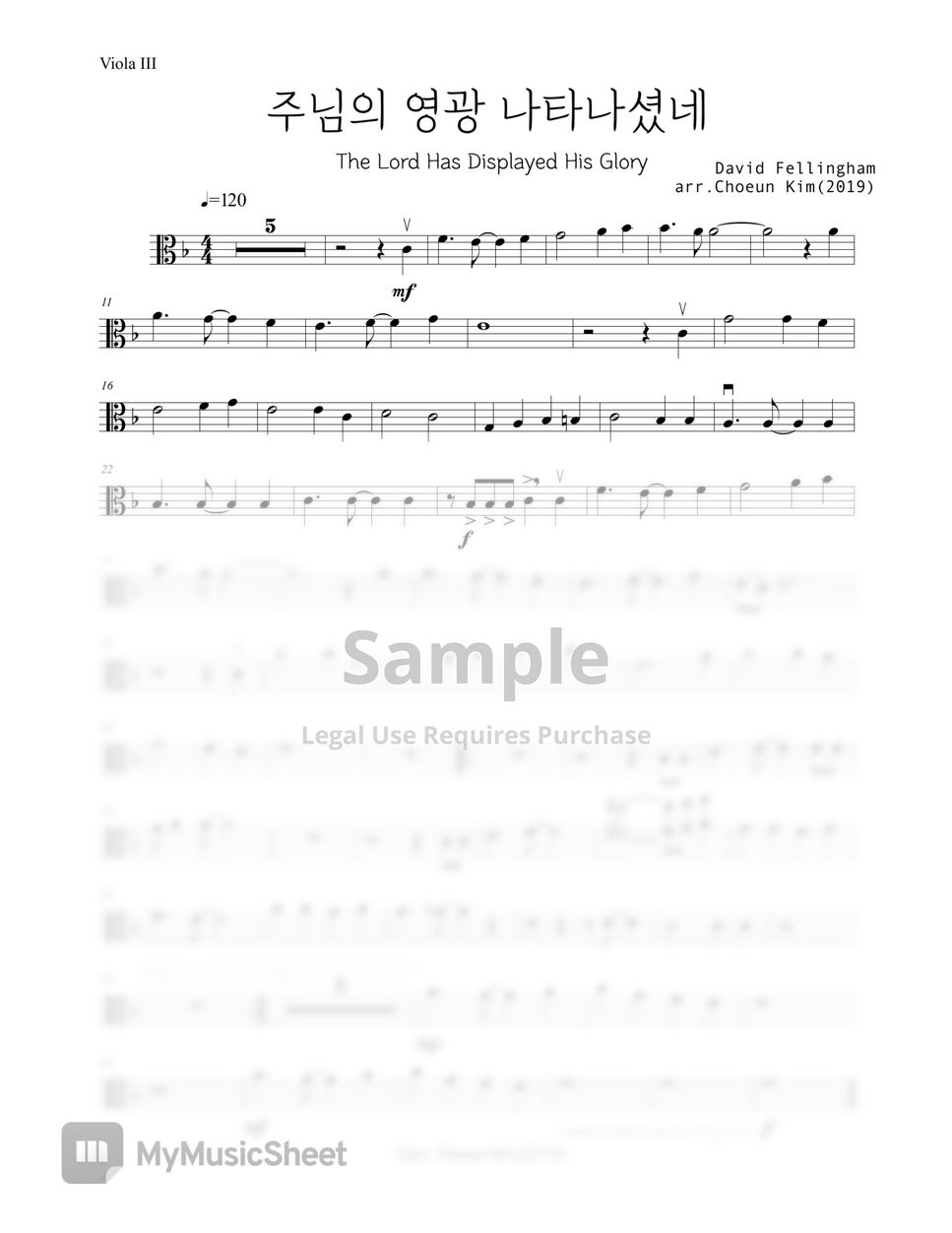 3 Violins - 주님의 영광 나타나셨네 The Lord Has Displayed His Glory (3 Violas 가능 ) 曲谱