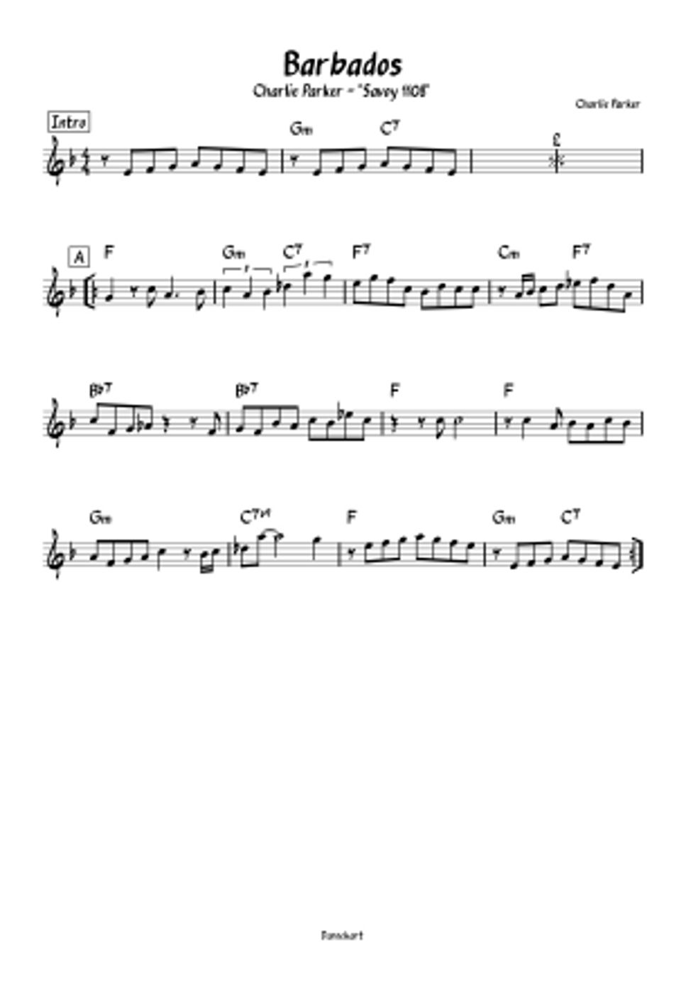 Charlie Parker - Barbados 악보 by Won, Jong Hwa