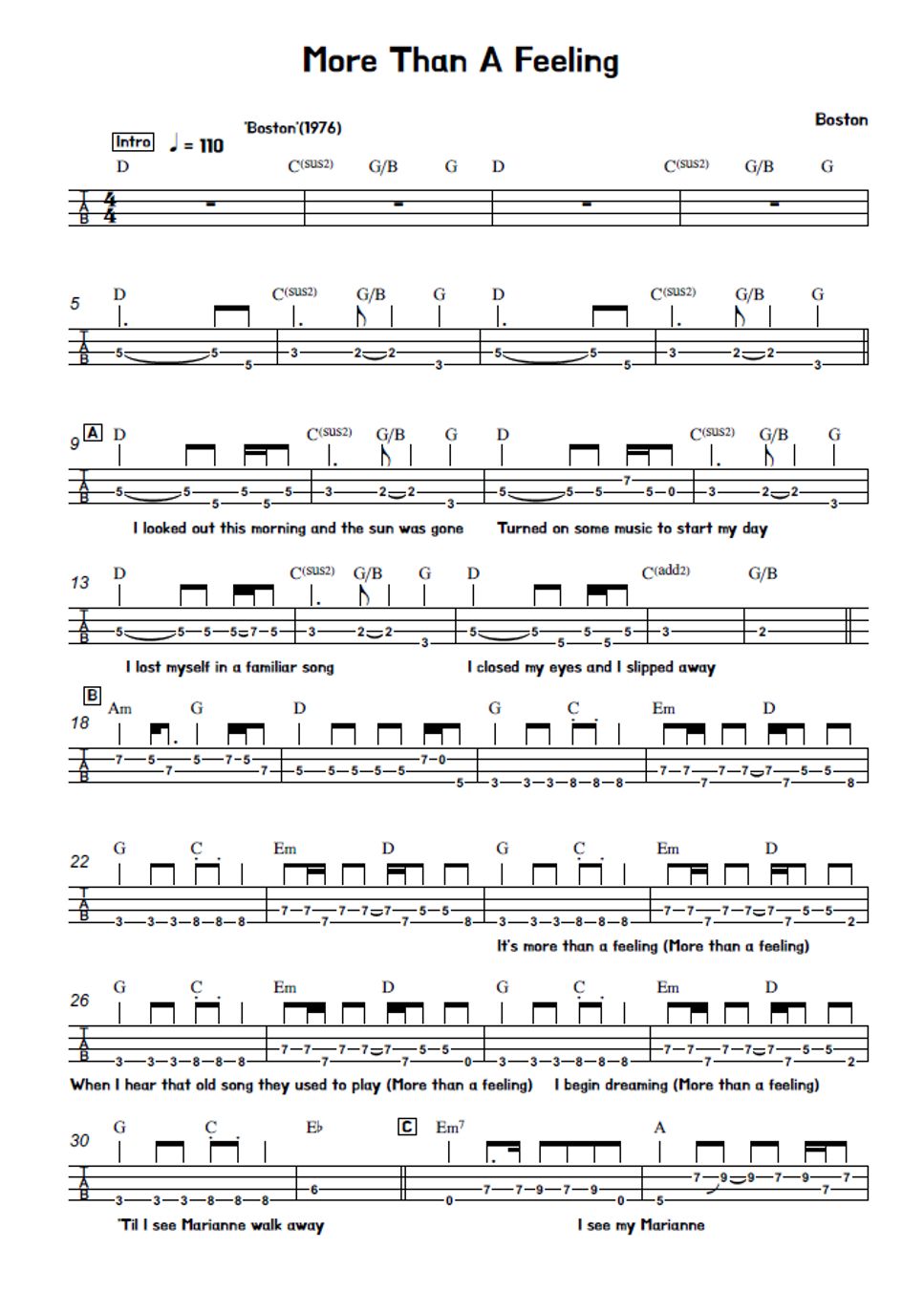 Boston - More Than A Feeling TAB by 김미(Kimme)