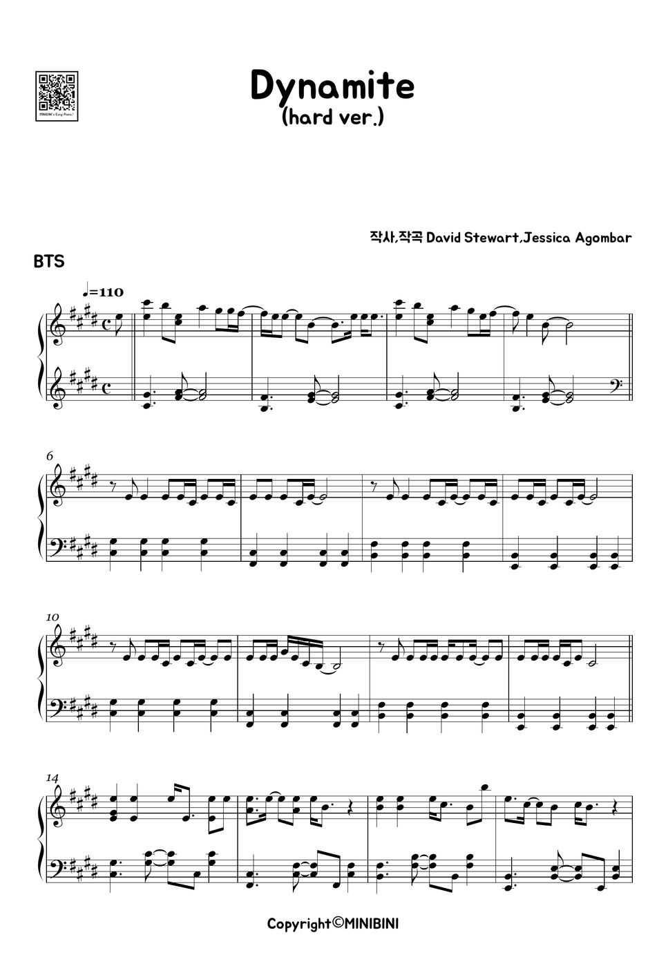 Bts 방탄소년단 Dynamite Hard Version Sheet By Minibini