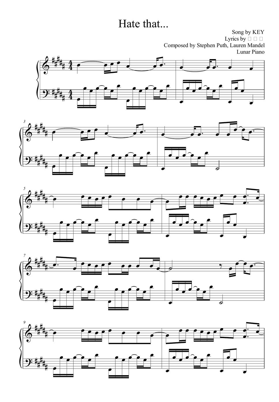 KEY - Hate that... 악보 by Lunar Piano
