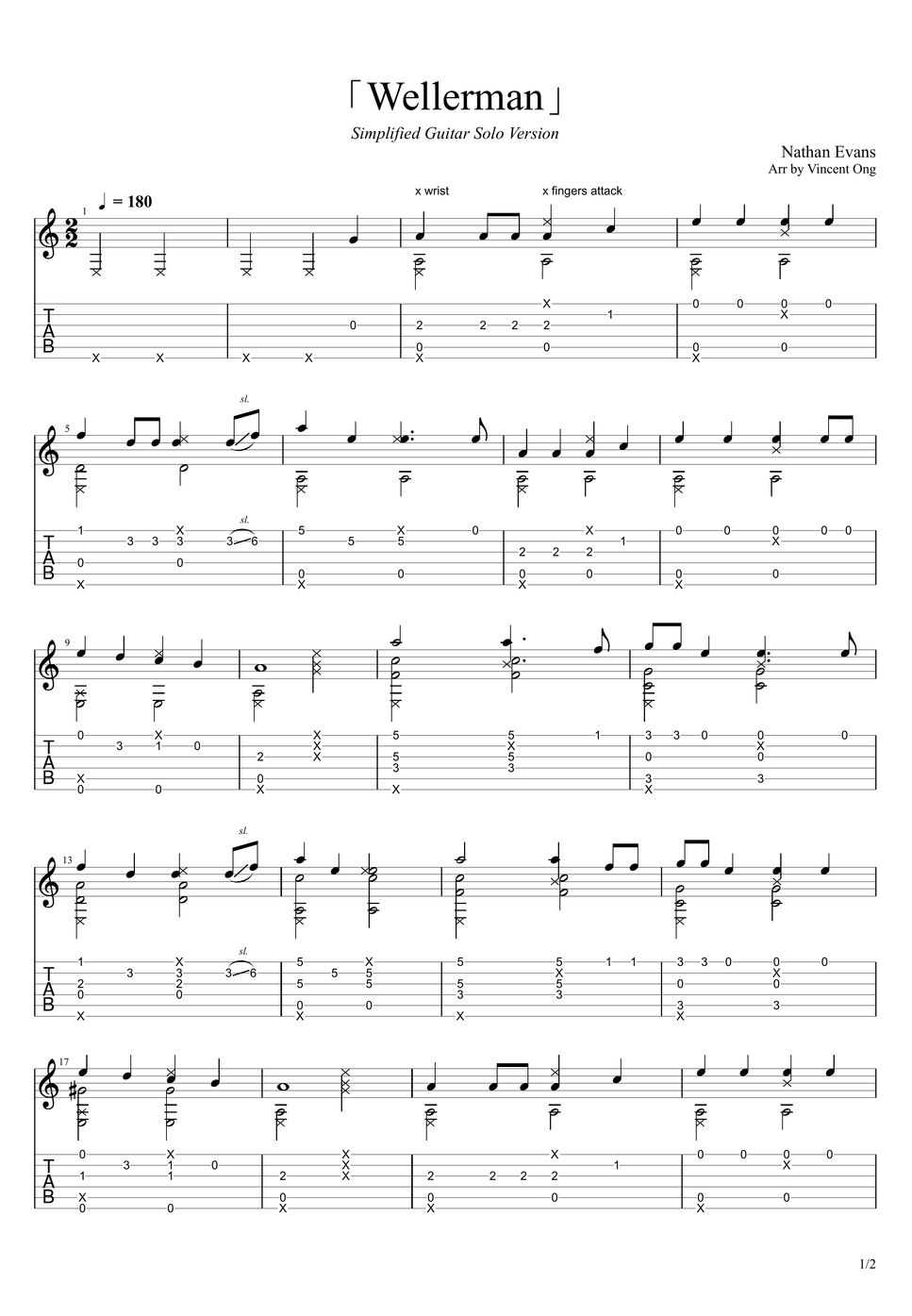 Nathan Evans - Wellerman (Simplified Fingerstyle Guitar) แทป + บรรทัด 5 ...