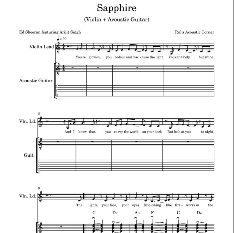 Ed Sheeran feat Arijit Singh - Sapphire ((Violin + Acoustic Guitar) for ...