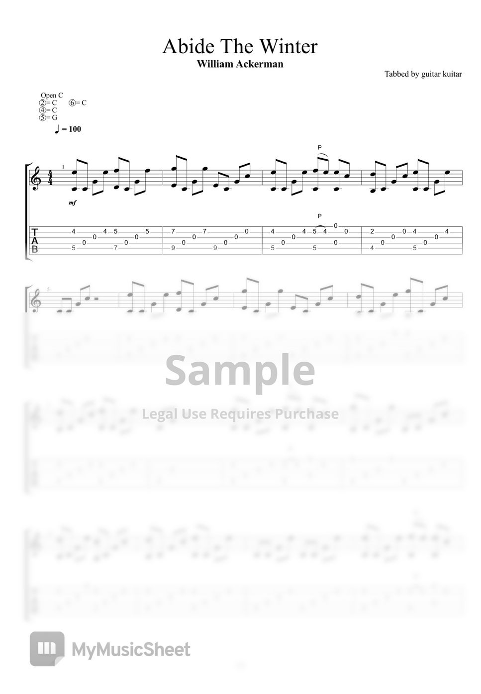 William Ackerman - Abide The Winter (TAB Sheet Music) 曲谱 + 单线谱 by ...