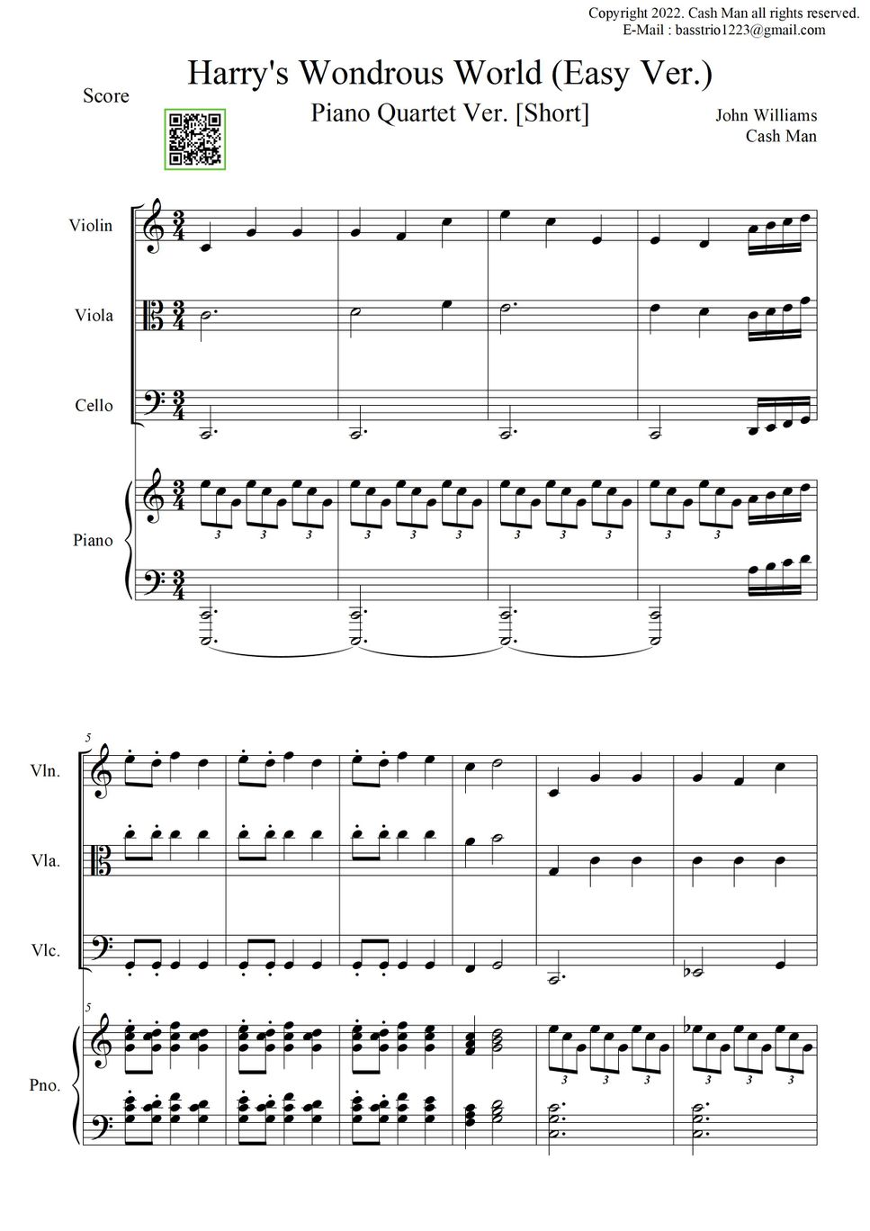 John Williams - Harry's Wondrous World (Piano Quartet / Full Score ...