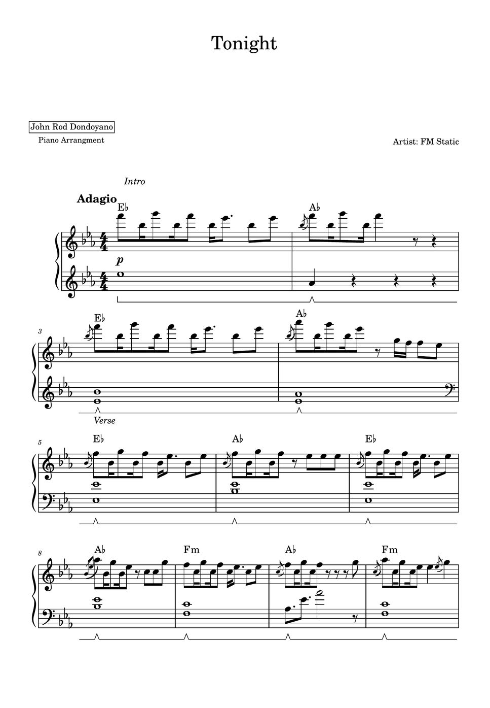 FM Static - Tonight (PIANO SHEET) Nuty by John Rod Dondoyano