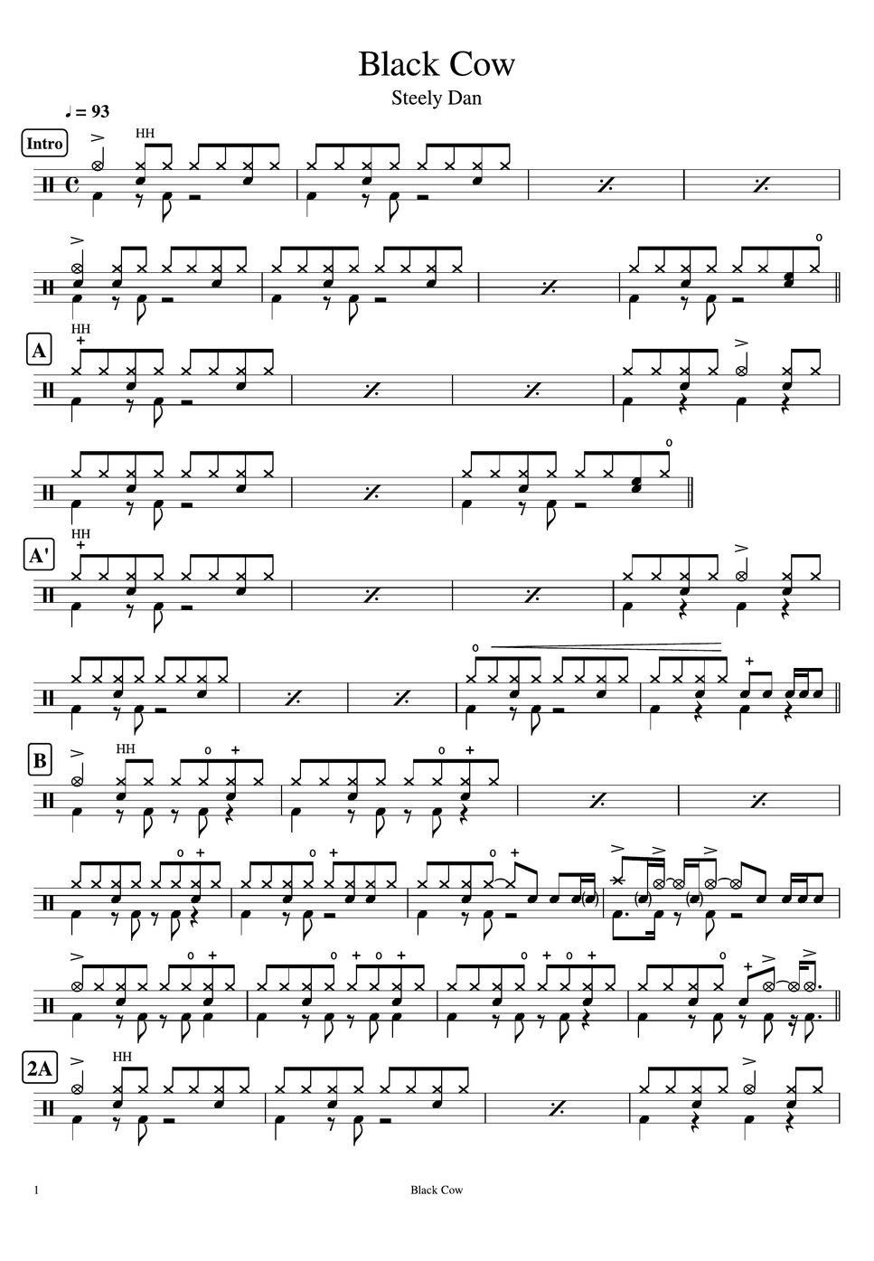 Steely Dan - Black Cow Nuty by Cookai's J-pop Drum sheet music!!!