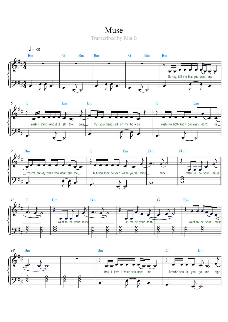 Isabel LaRosa - Muse (with lyrics and chord symbols) Sheets by Rita B