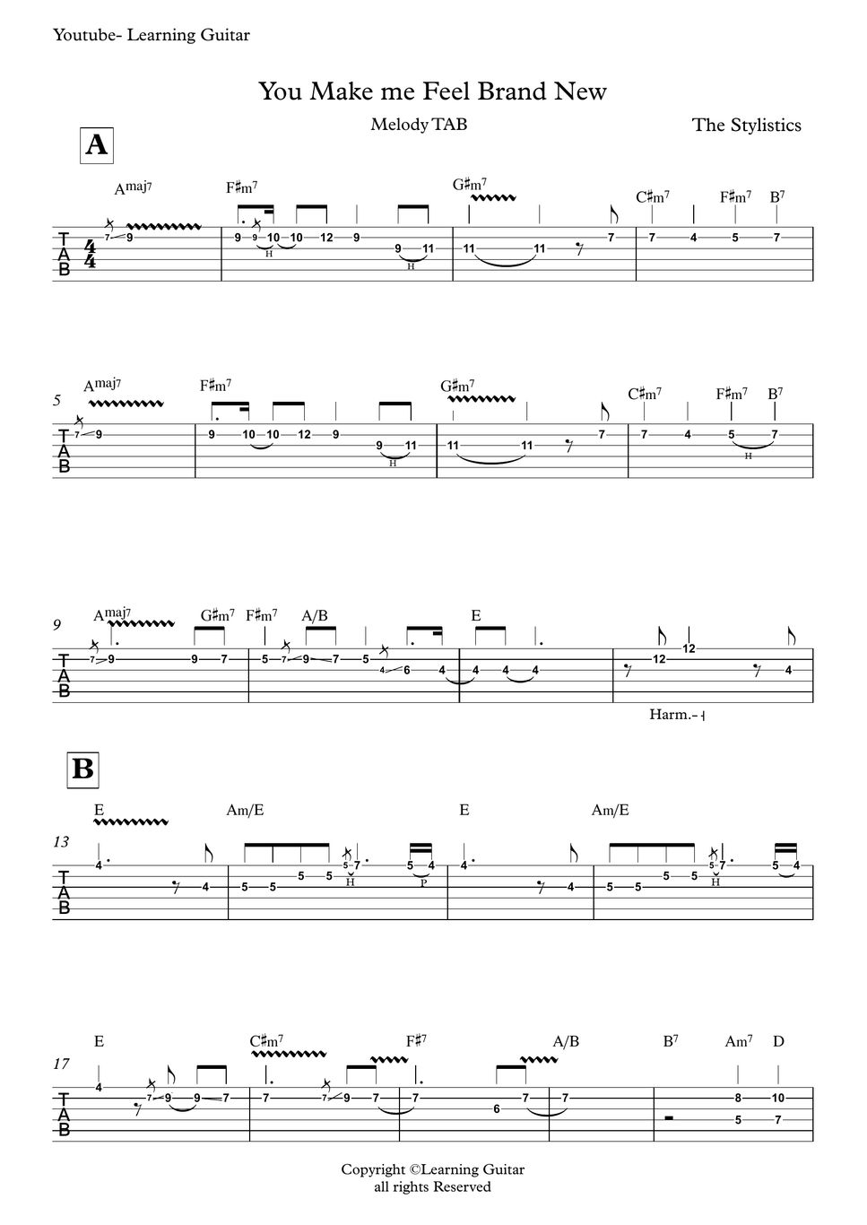 The Stylistics - You Make Me Feel Brand New Guitar Melody TAB 標籤 by ...