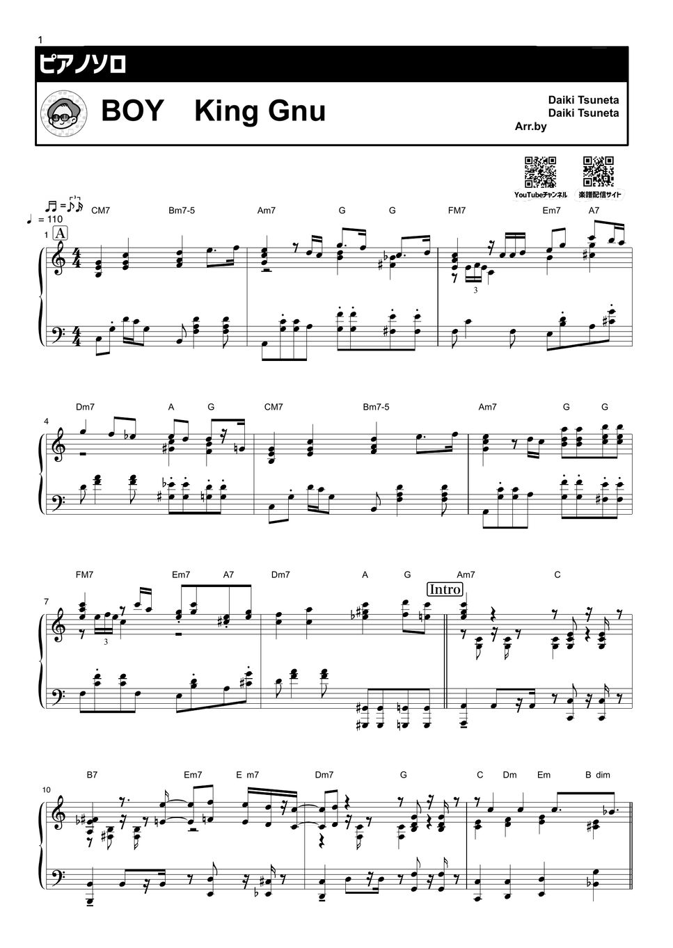 King Gnu - BOY 악보 by THETA PIANO