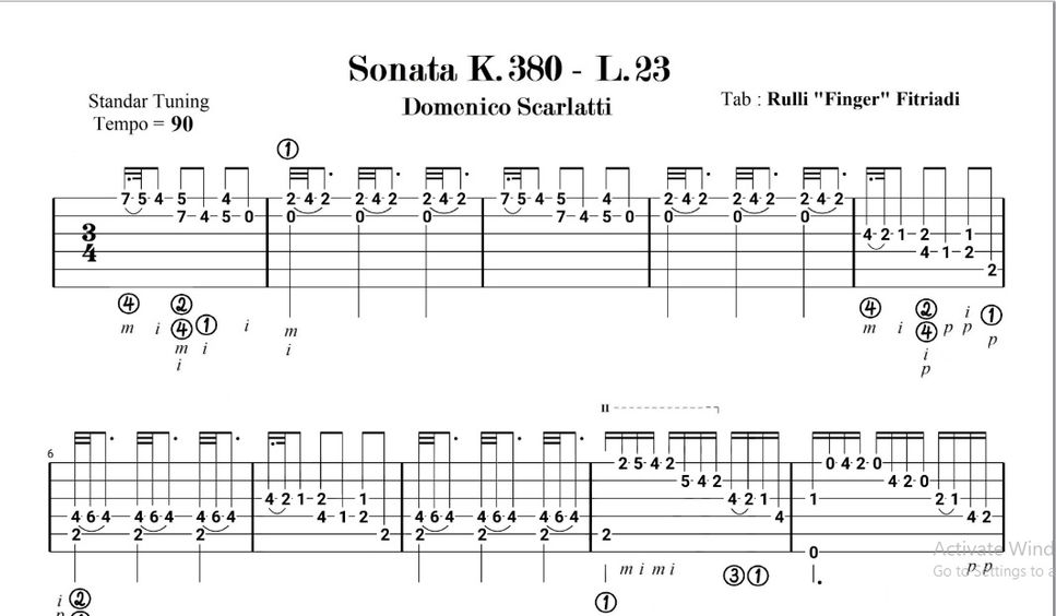 Domenico Scarlatti - Sonata K.380 L23 (Instrumental Solo Classical Guitar Tabs) Sheet Music by ...