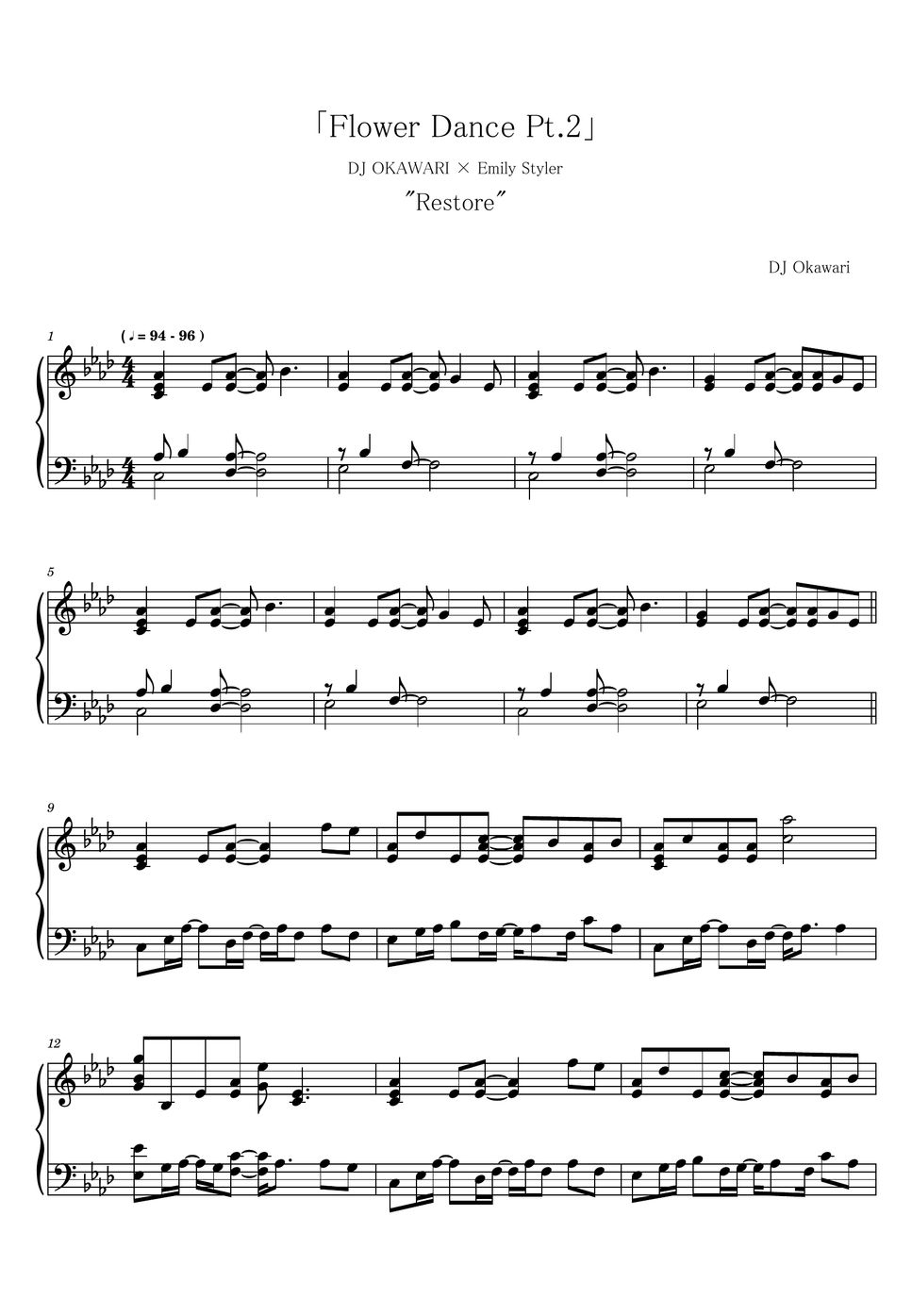 DJ OKAWARI - Flower Dance Pt.2 (Sheet Music, MIDI,) Лист by Roxette