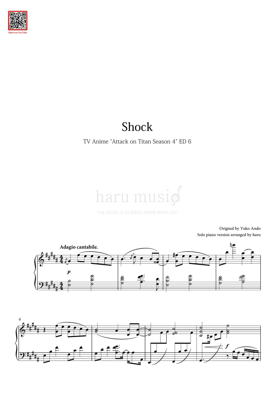 ATTACK ON TITAN ED6 | Yuko Ando - Shock (衝撃) Notenblatt by haru