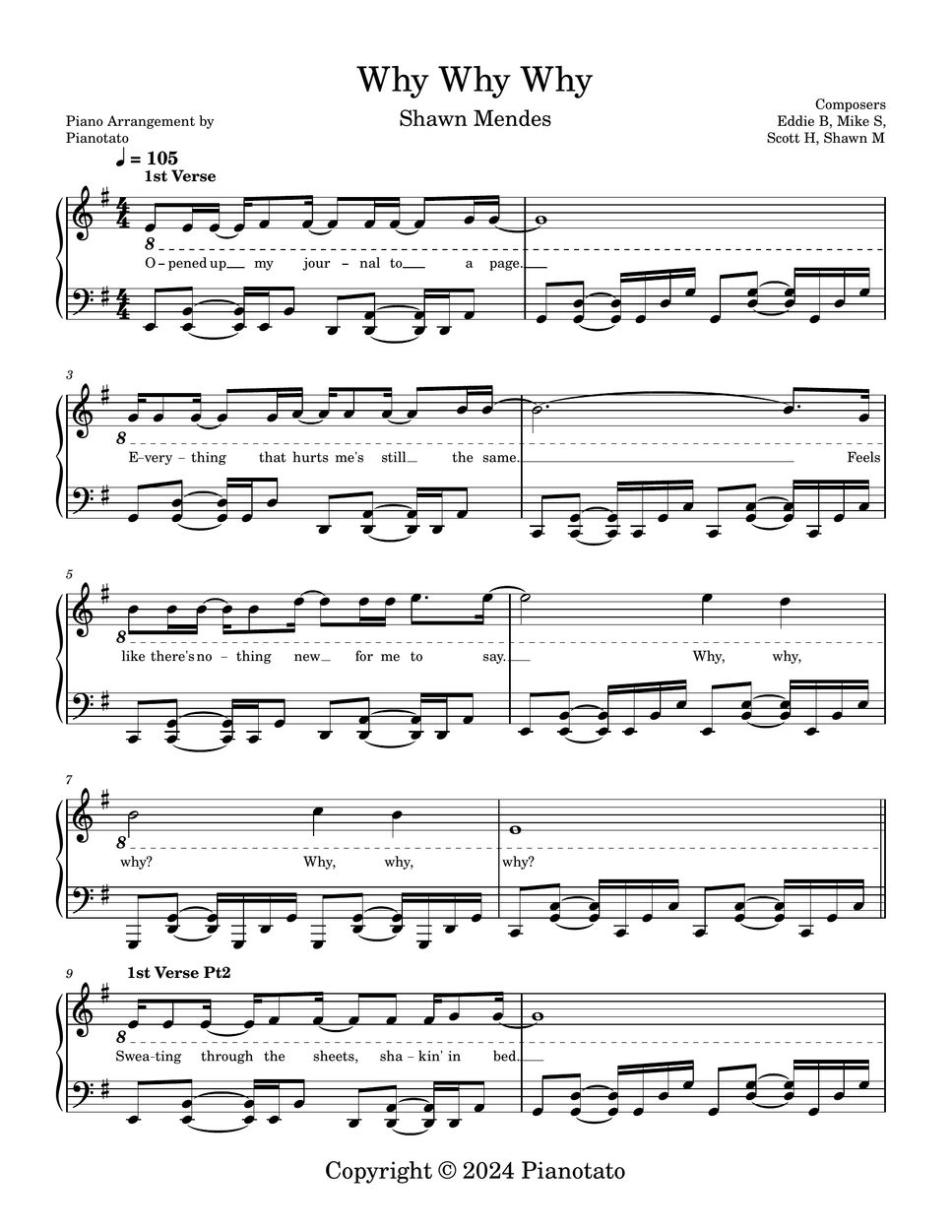 Shawn Mendes - Why Why Why Sheets by Pianotato