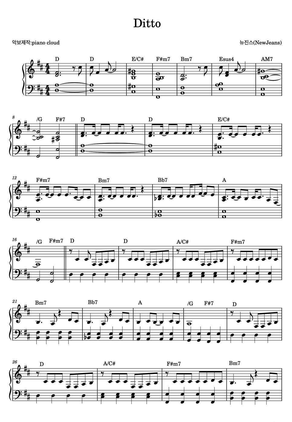 뉴진스(NewJeans) - Ditto (뉴진스(NewJeans)/Ditto/원키) Sheet Music by 피아노클라우드 ...