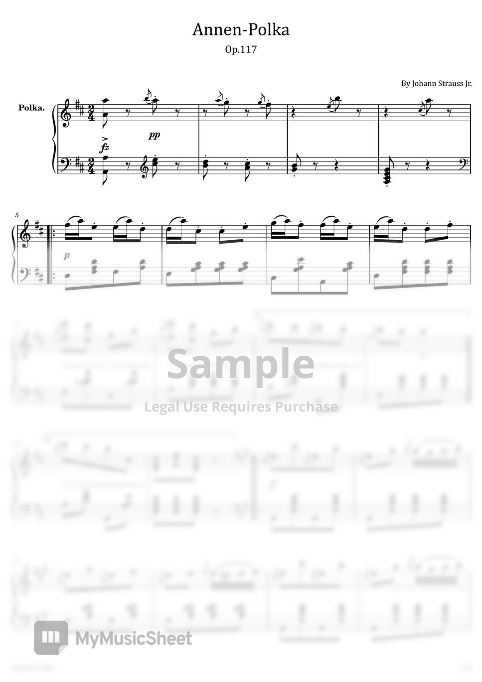 Johann Strauss II - Annen-Polka - Op.117 (For Piano Solo Original ...