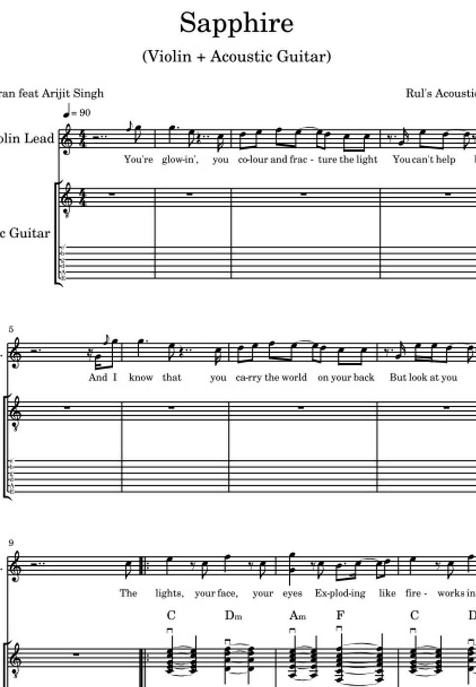 Ed Sheeran feat Arijit Singh - Sapphire (Violin + Acoustic Guitar for ...