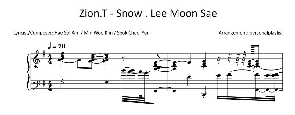 Zion.T - Snow ft. Lee Moon Sae Sheet by personalplaylist