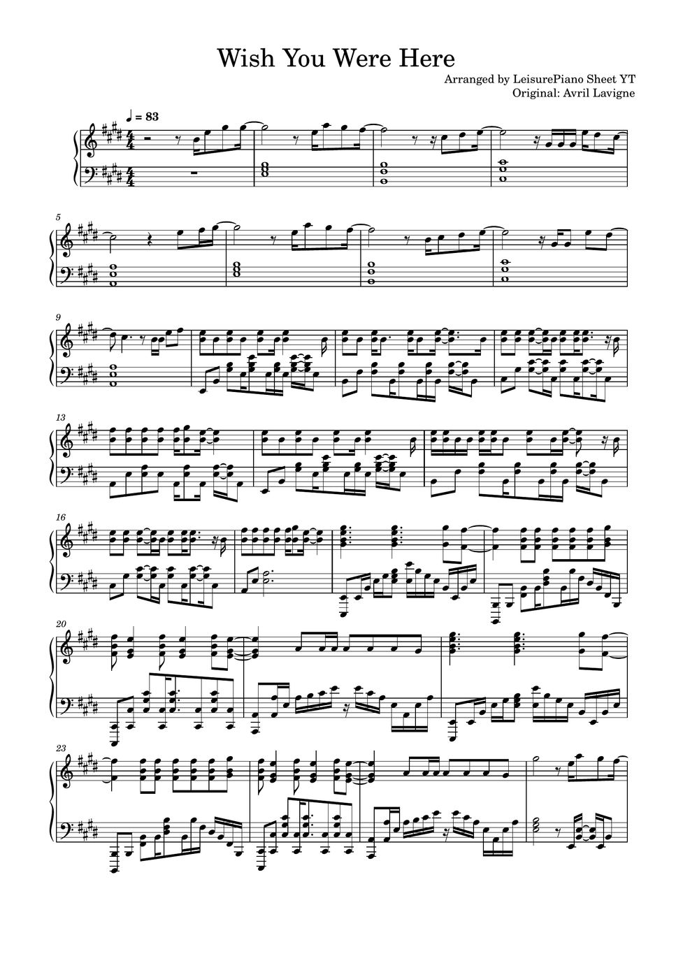 Avril Lavigne - Wish You Were Here Notenblatt by Leisure Piano Sheets YT