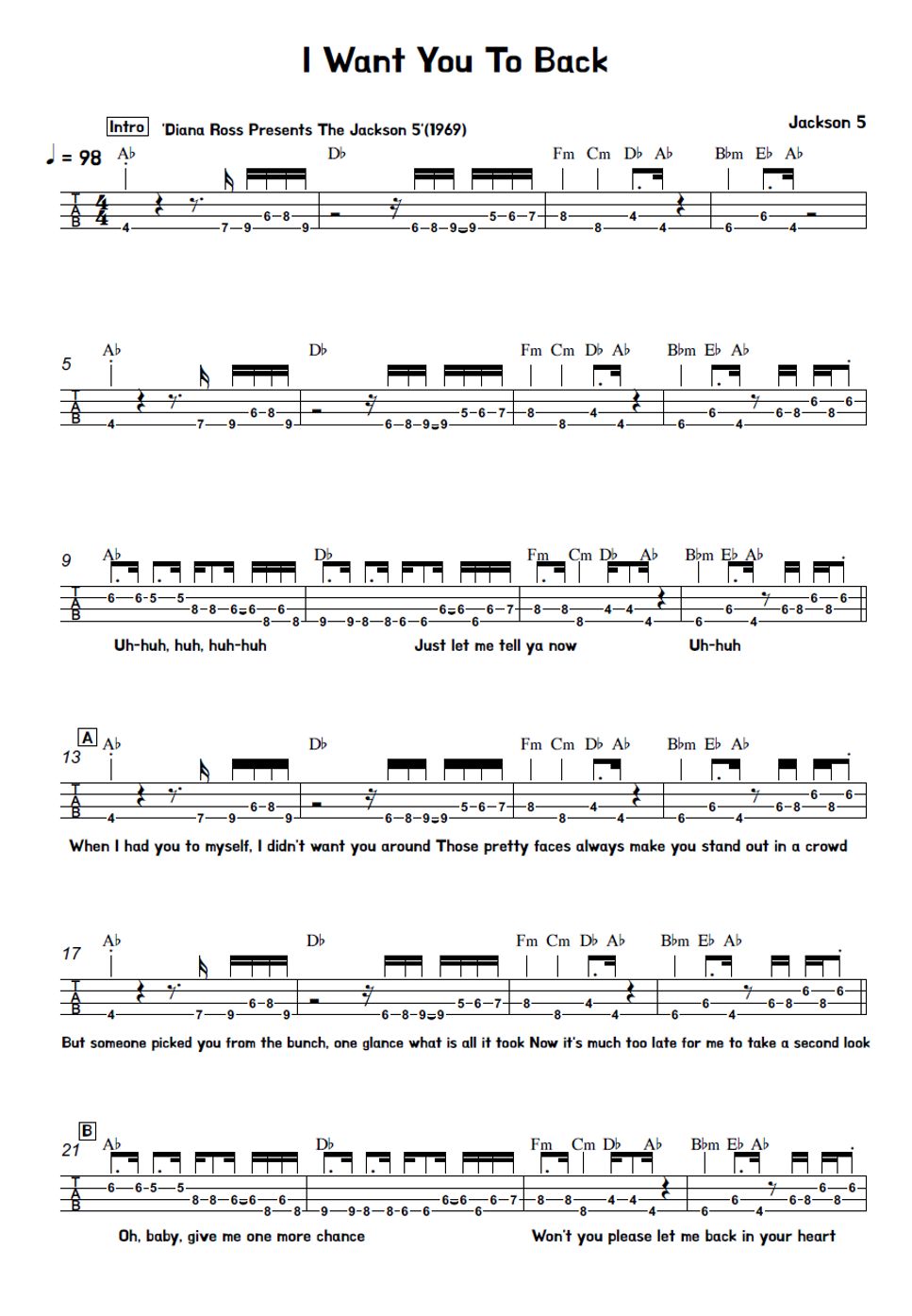 The Jackson 5 - I Want You To Back Sheet Music by 김미(Kimme)
