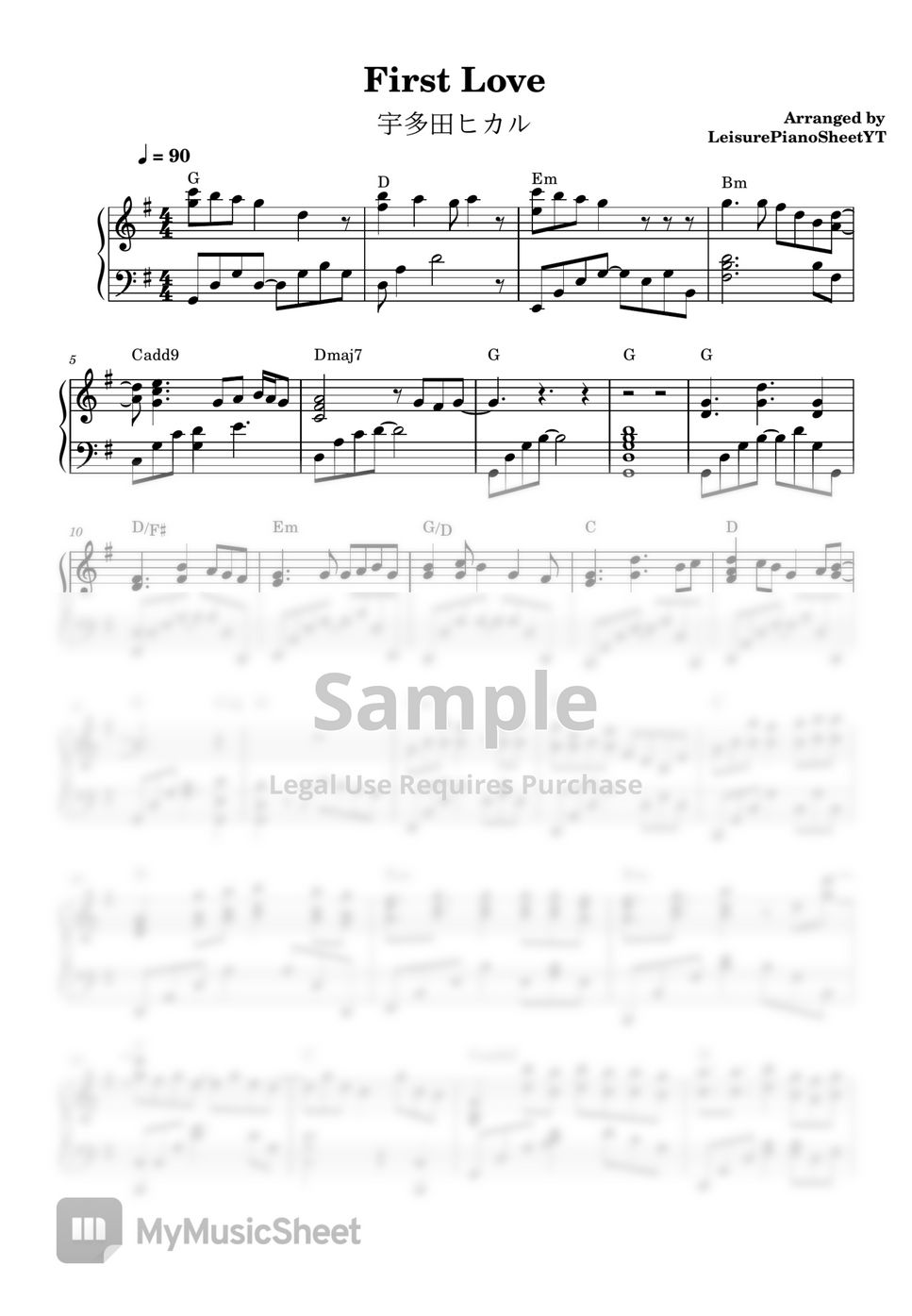 宇多田光 Hikaru Utada - First Love Partitura by Leisure Piano Sheets YT