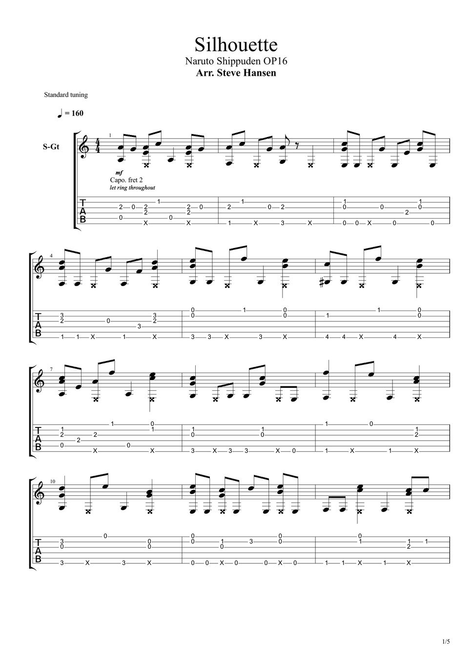 KANA-BOON - Silhouette (From "Naruto: Shippuden") TAB by Steve Hansen
