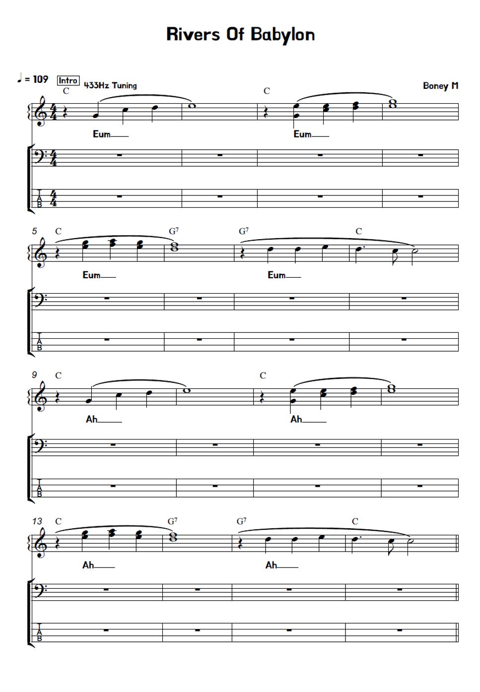 Boney M - Rivers Of Babylon 악보 by 김미(Kimme)