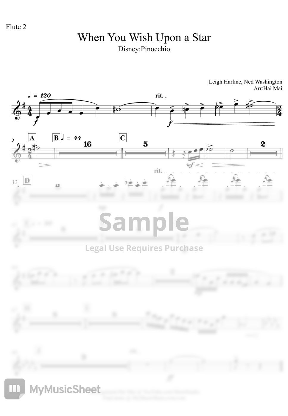 Leigh Harline - When You Wish Upon a Star - Orchestra - Set of Part 악보 ...