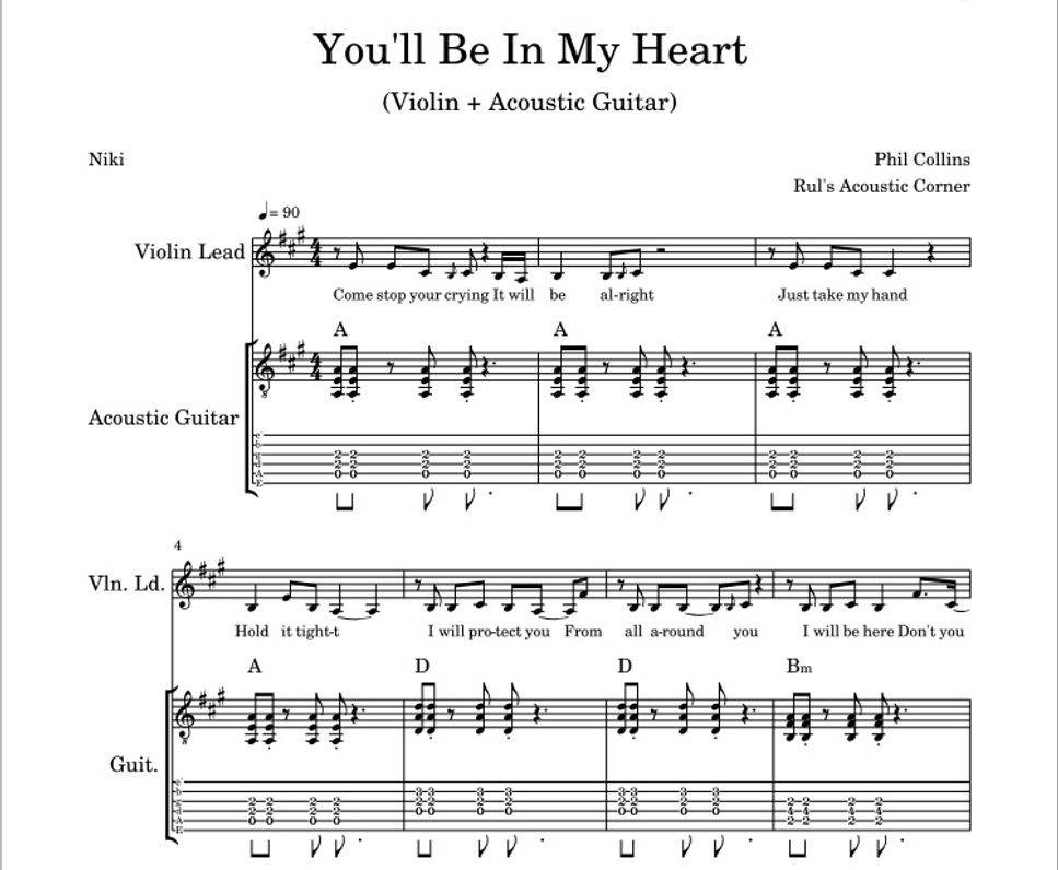 Niki - You'll Be In My Heart (Violin + Acoustic Guitar Musical Notes ...