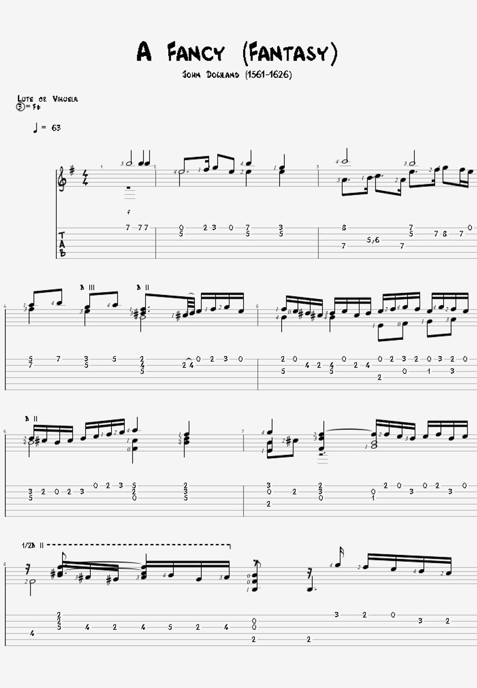John Dowland - A Fancy Tab + 1staff by Agape Guitar