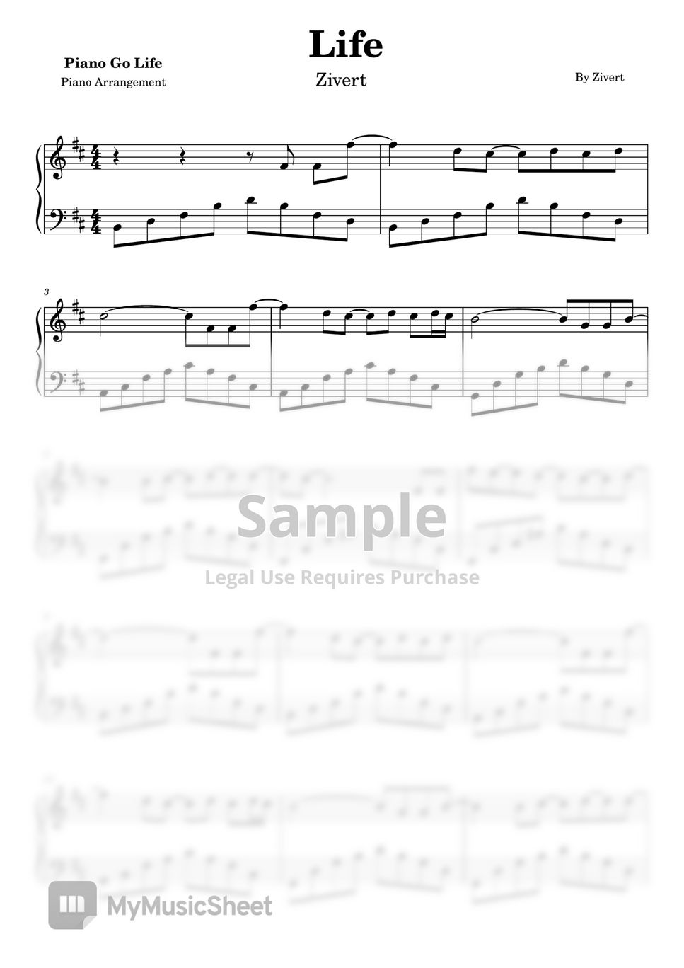 Zivert - Life Sheet by Piano Go Life