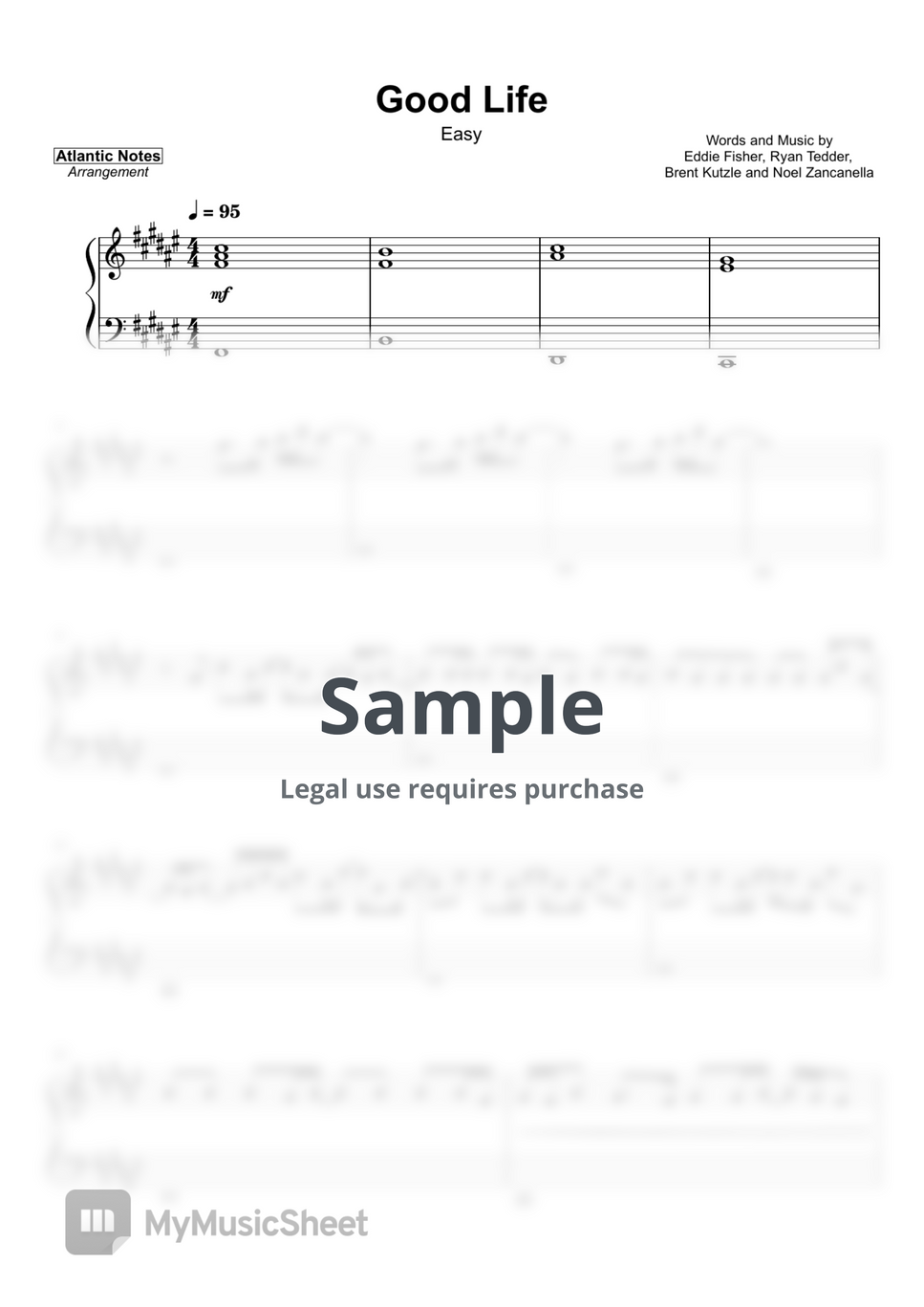 OneRepublic - Good Life Sheet Music by Atlantic Notes