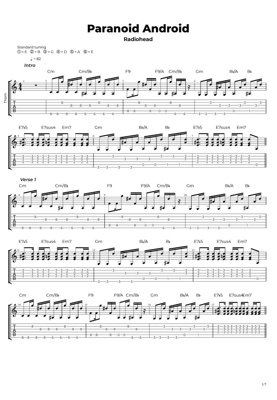 Radiohead - Paranoid Android TAB by Nikola Gugoski