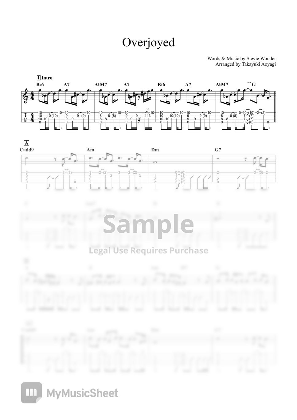 Stevie Wonder - Overjoyed Sheets by Takayuki Aoyagi