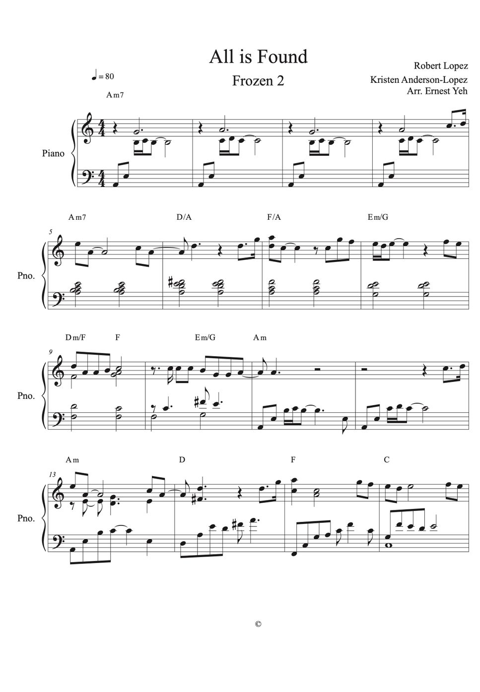 Robert Lopez / Kristen Jane Anderson - All is Found - Frozen 2 ピアノ楽譜PDF ...